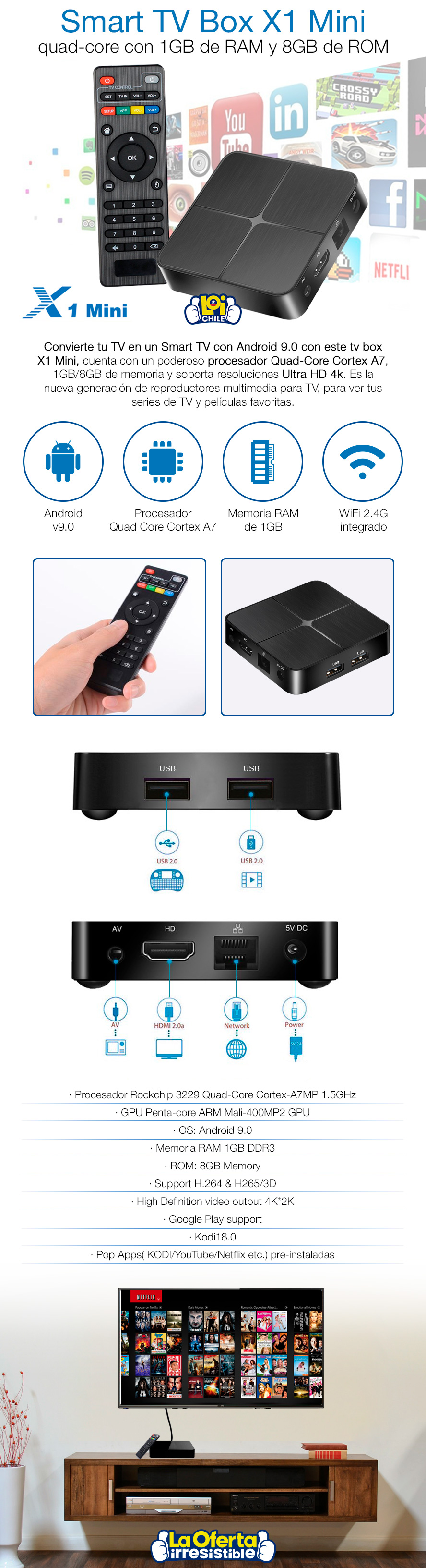 Ripley - SMART TV BOX X1 ANDROID 8,1 4K, 1GB RAM, 8GB, IPTV, NETFLIX ...