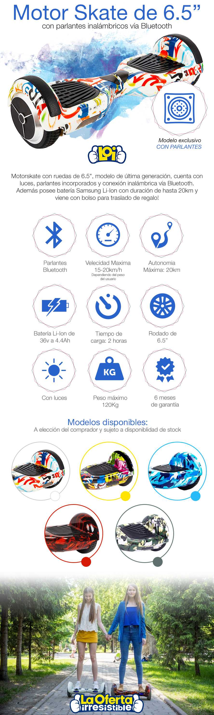 Motor Skate Hoverboard Parlantes Bluetooth+Bolso-Blanco , oferta LOi.