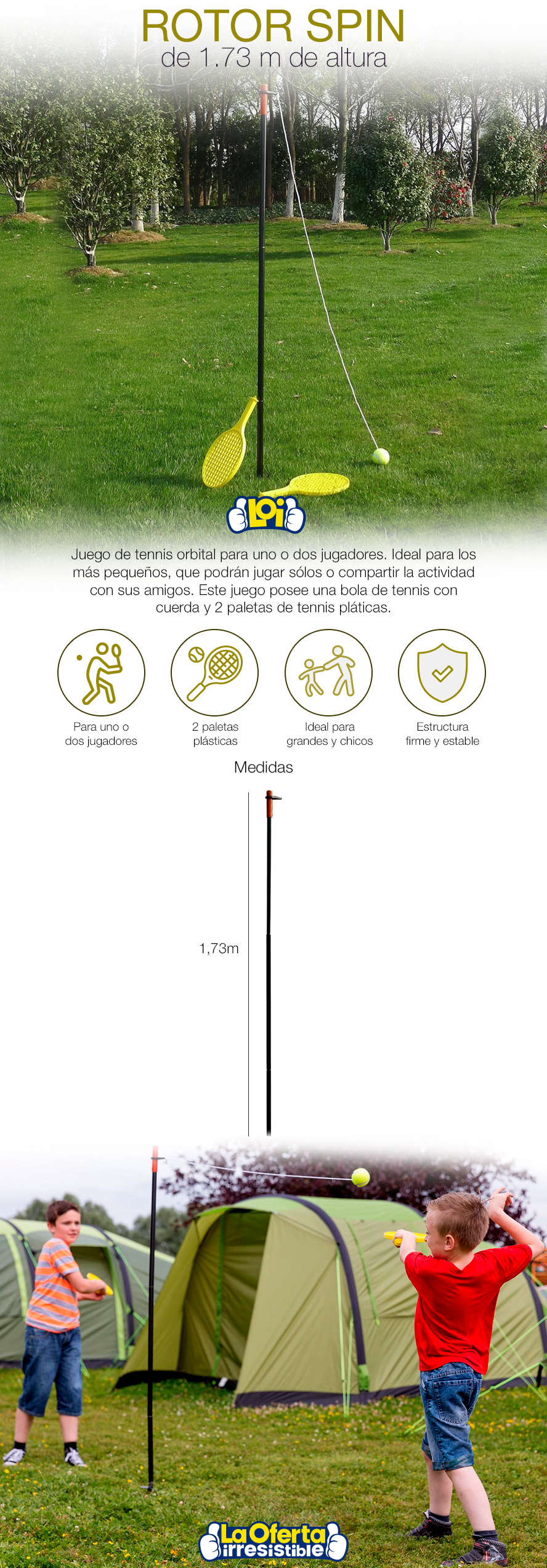 Juego de Tennis Orbital Rotor Spin 2 paletas Pelota, oferta LOi.