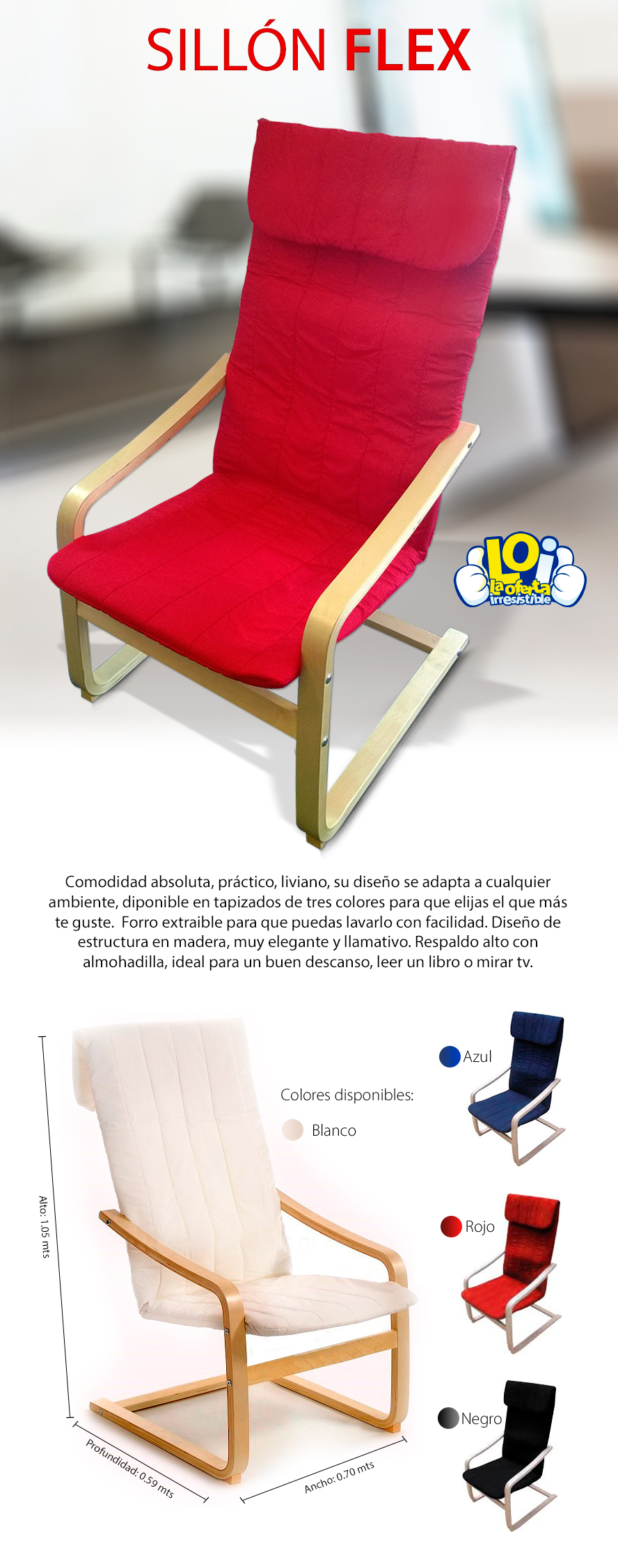 Sillón FLEX tapizado en Rojo , oferta LOi.